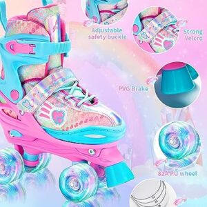 Sportneer Kids Roller Skates, Roller Skates with Protective Gear Set, Adjustable Roller Skates with 8 Light up Wheels, for Girls Kids Youth Beginner Indoor & Outdoor Use (1pair)