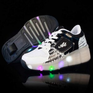 qyy Led Light Roller Skate Sneakers with Wheels for Boys Girl Luminous Light up Wheelies Shoes Skateboarding Shoes Wheel Shoes for Outdoor Sports The Best Gift Black-USA 4