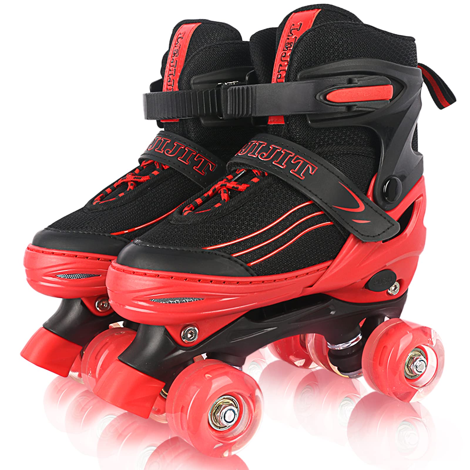 LEJIJIT Roller Skates for Kids Boys Girls Toddler Ages 3-12, Adjustable 4 Sizes for Kids and Youth Teen with Light Up Wheels, Quad Red Roller Skates for Sports (Youth 4Y-7Y)