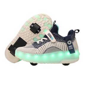 xinyiqu kids breathable mesh led light up shoes usb charging double wheels roller skate shoes for boys girls 11 m us little kid,blue