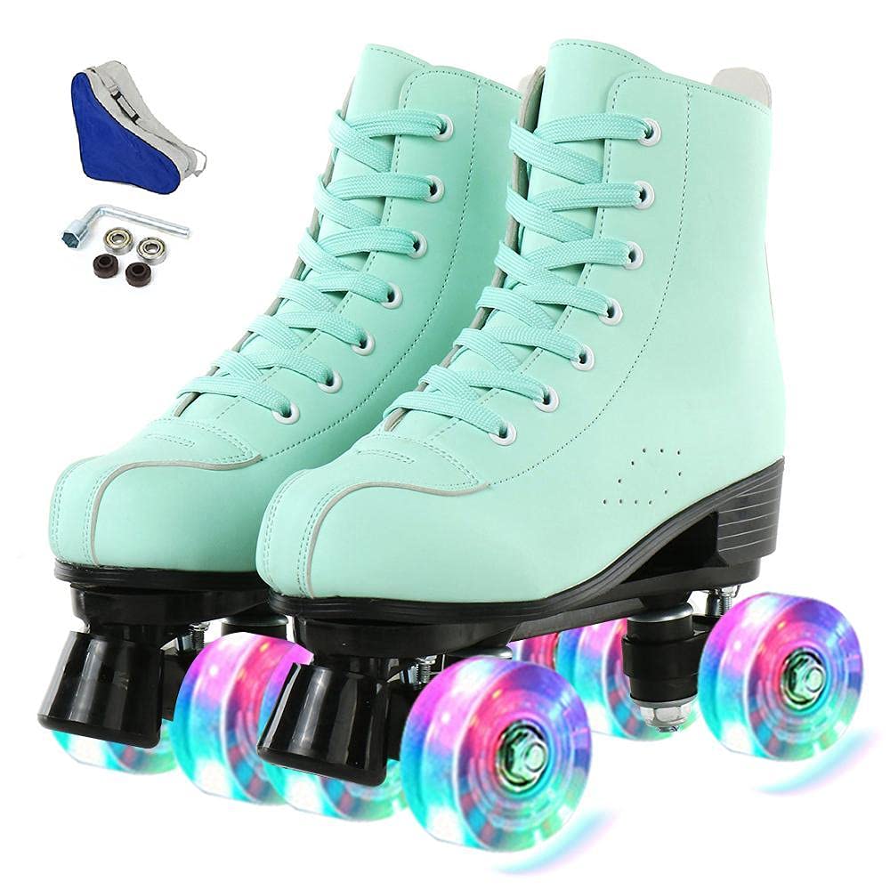 Women Pu Microfiber Roller Skates Skating Shoes Sliding Inline Quad Skates Sneakers Training Europe Size 2 Row 4 Wheels for Adult Kids Youth Boys Girls Outdoor red red Wheel 260 uk7 eur40