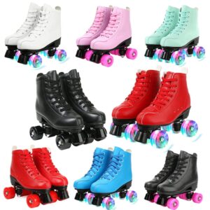 Women Pu Microfiber Roller Skates Skating Shoes Sliding Inline Quad Skates Sneakers Training Europe Size 2 Row 4 Wheels for Adult Kids Youth Boys Girls Outdoor red red Wheel 260 uk7 eur40