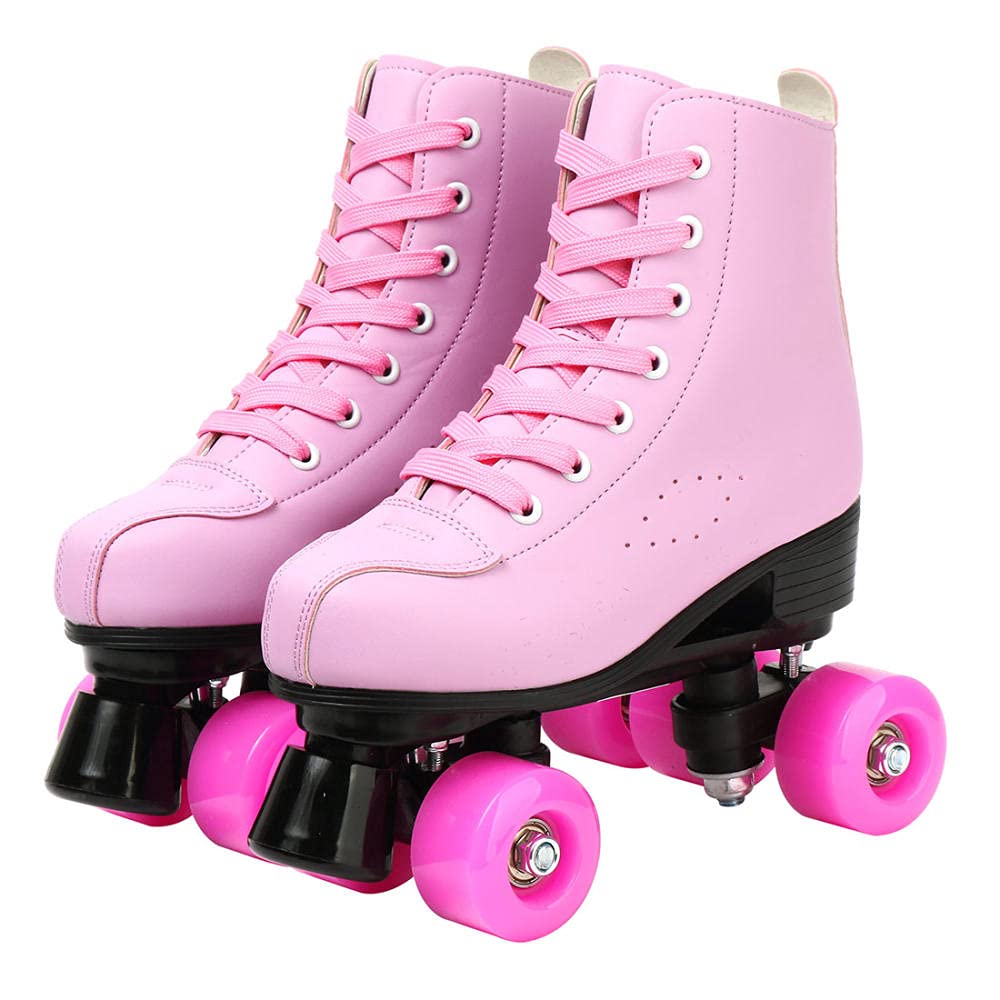 Women Pu Microfiber Roller Skates Skating Shoes Sliding Inline Quad Skates Sneakers Training Europe Size 2 Row 4 Wheels for Adult Kids Youth Boys Girls Outdoor red red Wheel 260 uk7 eur40