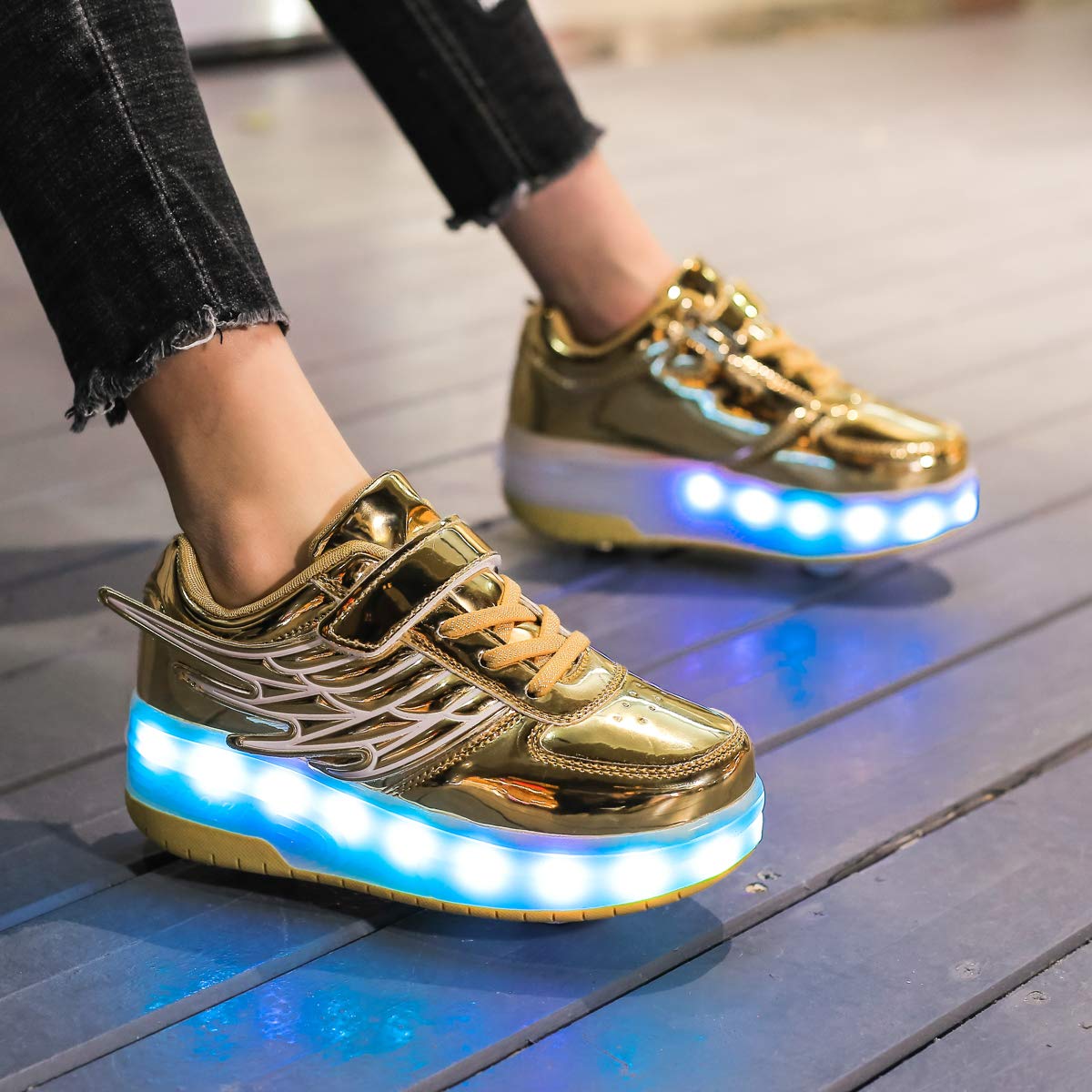 AIkuass Roller Skates- Kids USB Charge Roller Shoes for Girls Boys Kids LED Light Up Sneakers As Best Gift for Party Birthday Christmas Day (12.5 little kid)