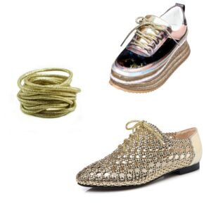 DECKER Gold Round Metallic Glitter shoelaces Colorful Fashion 2 pairs pack for Canvas Boots Sneaker Athletic (GOLD, 54"(137 cm))