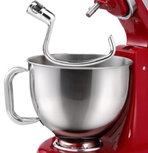 stainless steel mixing bowl & dough hook for kitchenaid 4.5 & 5.0 quart tilt-head mixers, dishwasher safe, additional replacement with kitchenaid original attachments