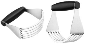 spring chef xl dough blender for baking, heavy duty pastry blender, stainless steel pastry cutter tool with sharp blades, dough mixer, butter cutter for easy mixing, dishwasher safe - 2 pack - black