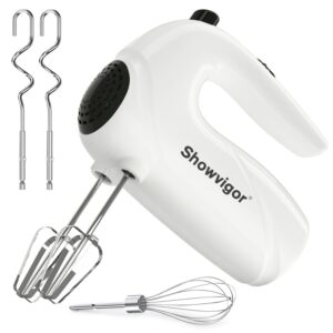 showvigor kitchen mixer electric handheld - portable hand mixer electric with 5 stainless steel accessories whisk, food beater for whipping mixing cookies cakes eggs dough