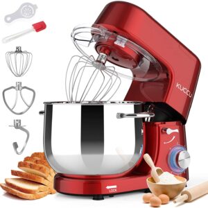 8.5 qt double handle kuccu stand mixer, 6 speed with pulse electric kitchen mixer, 660w tilt-head food mixer with dishwasher-safe dough hook, flat beater, whisk, splash guard for home baking (red)