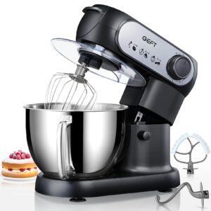 stand mixer, 6 qt 600w tilt-head dough mixer, 6+p speed mixers kitchen electric stand mixer with stainless steel bowl, dishwasher-safe dough hook, flat beater, wire whisk, splash guard, black