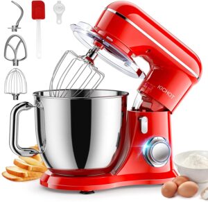 stand mixer, kichot 10+p speed 4.8 qt. household stand mixers, tilt-head cake mixer machine with dough hook, beater, wire whisk & splash guard attachments for baking, cake, cookie, kneading, red