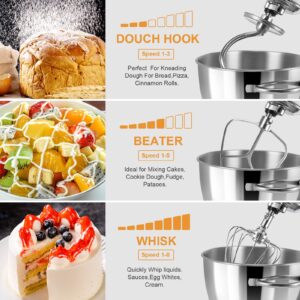 ZACME Mixers Kitchen Electric Stand Mixer, Aluminum die casting and Gears, 1 Hour Continuous Operation, Dual Cooling System, Low Noise DC Motor, LED Display and Timing Function, 600W 5.5QT, Food Grade