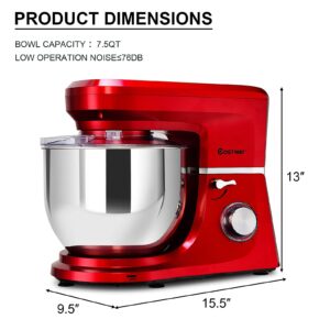 ARLIME Professional Stand Mixer, 7.5QT 660W Tilt-Head Food Mixer, Multifunctional Kitchen Electric Food Dough Mixer 6 Speed W/Dough Hook, Whisk, Beater & Splash Guard (Red)