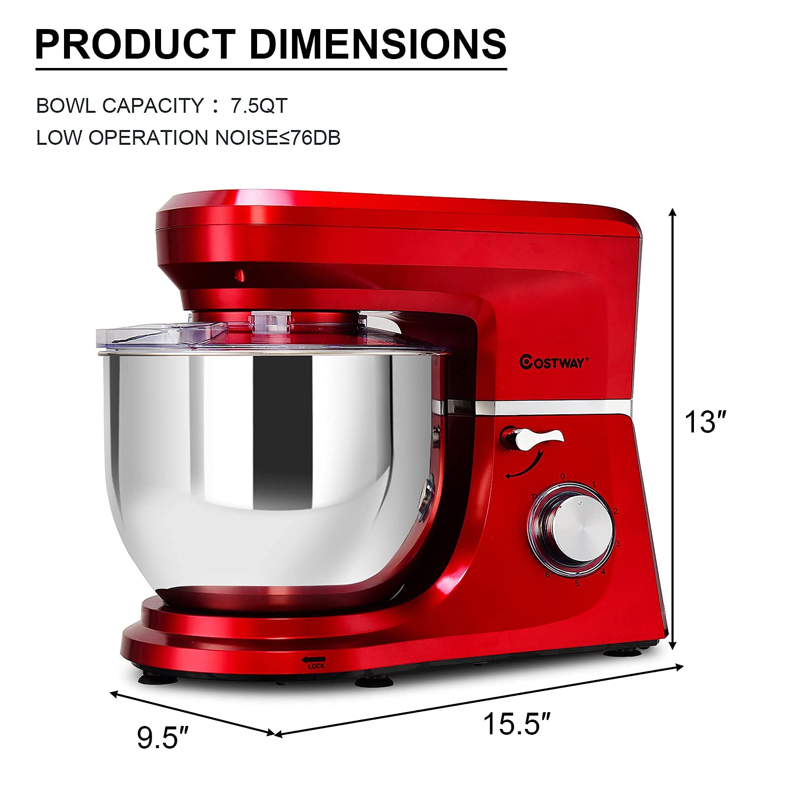 ARLIME Professional Stand Mixer, 7.5QT 660W Tilt-Head Food Mixer, Multifunctional Kitchen Electric Food Dough Mixer 6 Speed W/Dough Hook, Whisk, Beater & Splash Guard (Red)