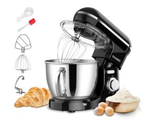 kitchen stand mixer, 6.5 qt mixing bowl, 660w 6+p speeds tilt-head food mixers,kitchen electric stand mixer with dough hook, wire whip, beater((black)