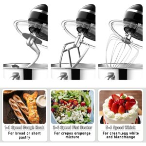 Kitchen Stand Mixer, 6.5 Qt Mixing Bowl, 660W 6+P Speeds Tilt-Head Food Mixers,Kitchen Electric Stand Mixer with Dough Hook, Wire Whip, Beater((Black)