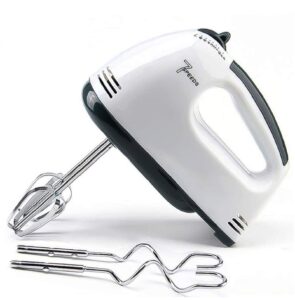 sfxfj hand mixer electric, 7 speeds, 100 watts, 110 voltage, stainless steel rods, dough hooks & mixer beaters for dressings, frosting, meringues & more, high capacity whisk, white