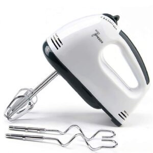 SFXFJ Hand Mixer Electric, 7 Speeds, 100 Watts, 110 Voltage, Stainless Steel Rods, Dough Hooks & Mixer Beaters for Dressings, Frosting, Meringues & More, High Capacity Whisk, White