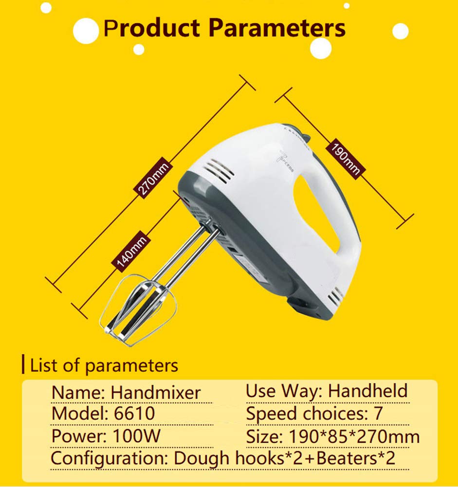 SFXFJ Hand Mixer Electric, 7 Speeds, 100 Watts, 110 Voltage, Stainless Steel Rods, Dough Hooks & Mixer Beaters for Dressings, Frosting, Meringues & More, High Capacity Whisk, White