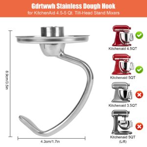 Dough Hook for Kitchen-aid Mixer Attachments 4.5-5 Quart Tilt-Head Stand Mixer K45DH Stainless Steel Dough Hook for Kitchen-aid Mixer Accessories Parts, Dishwasher Safe