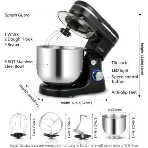 ROSPEC Stand Mixer,6.5-QT 660W 8-Speed Tilt-Head Food Mixer, Kitchen Electric Mixer with Dough Hook, Wire Whip & Beater (Black)