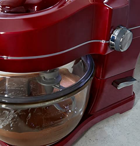 Kenmore Elite Ovation Electric Stand Mixer 5 Qt 500 Watt 10-Speed Motor Revolutionary Pour-In Top Tilt Head Beater Whisk Dough Hook Planetary Mixing 360-Degree Splash Guard Glass Bowl with Lid, Red