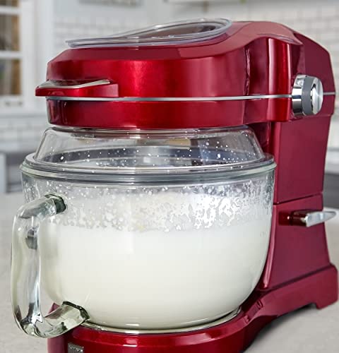 Kenmore Elite Ovation Electric Stand Mixer 5 Qt 500 Watt 10-Speed Motor Revolutionary Pour-In Top Tilt Head Beater Whisk Dough Hook Planetary Mixing 360-Degree Splash Guard Glass Bowl with Lid, Red