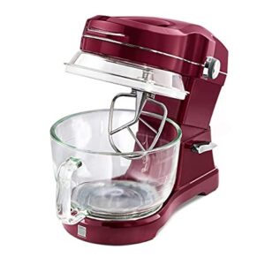 Kenmore Elite Ovation Electric Stand Mixer 5 Qt 500 Watt 10-Speed Motor Revolutionary Pour-In Top Tilt Head Beater Whisk Dough Hook Planetary Mixing 360-Degree Splash Guard Glass Bowl with Lid, Red