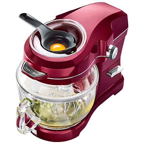 Kenmore Elite Ovation Electric Stand Mixer 5 Qt 500 Watt 10-Speed Motor Revolutionary Pour-In Top Tilt Head Beater Whisk Dough Hook Planetary Mixing 360-Degree Splash Guard Glass Bowl with Lid, Red