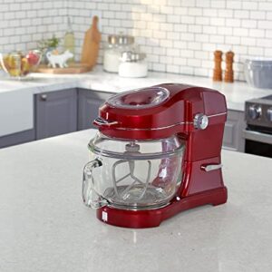 Kenmore Elite Ovation Electric Stand Mixer 5 Qt 500 Watt 10-Speed Motor Revolutionary Pour-In Top Tilt Head Beater Whisk Dough Hook Planetary Mixing 360-Degree Splash Guard Glass Bowl with Lid, Red