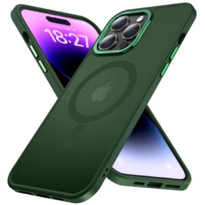 kisen for iphone 14 pro max case magnetic compatible with magsafe slim translucent matte phone case cover 6.7 inch, alpine green