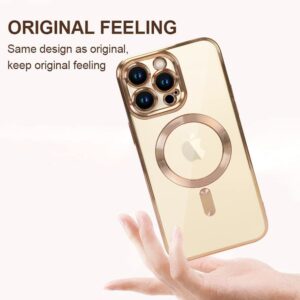 ZIYE Magnetic Case for iPhone 14 Pro Max Case [Compatible with MagSafe] Camera Lens Protector Plating Luxury Cover for Women Men Clear Soft TPU Shockproof Protective Phone Case - Gold