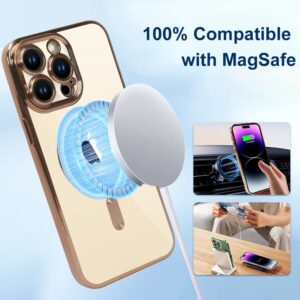 ZIYE Magnetic Case for iPhone 14 Pro Max Case [Compatible with MagSafe] Camera Lens Protector Plating Luxury Cover for Women Men Clear Soft TPU Shockproof Protective Phone Case - Gold