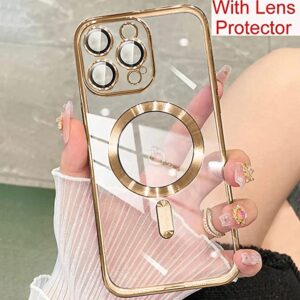 ZIYE Magnetic Case for iPhone 14 Pro Max Case [Compatible with MagSafe] Camera Lens Protector Plating Luxury Cover for Women Men Clear Soft TPU Shockproof Protective Phone Case - Gold