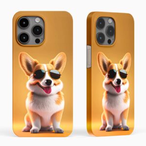 vayuixue cute corgi puppy wearing sunglasses yellow phone case for iphone 14 pro max phone case description，full package spray paint, glossy material