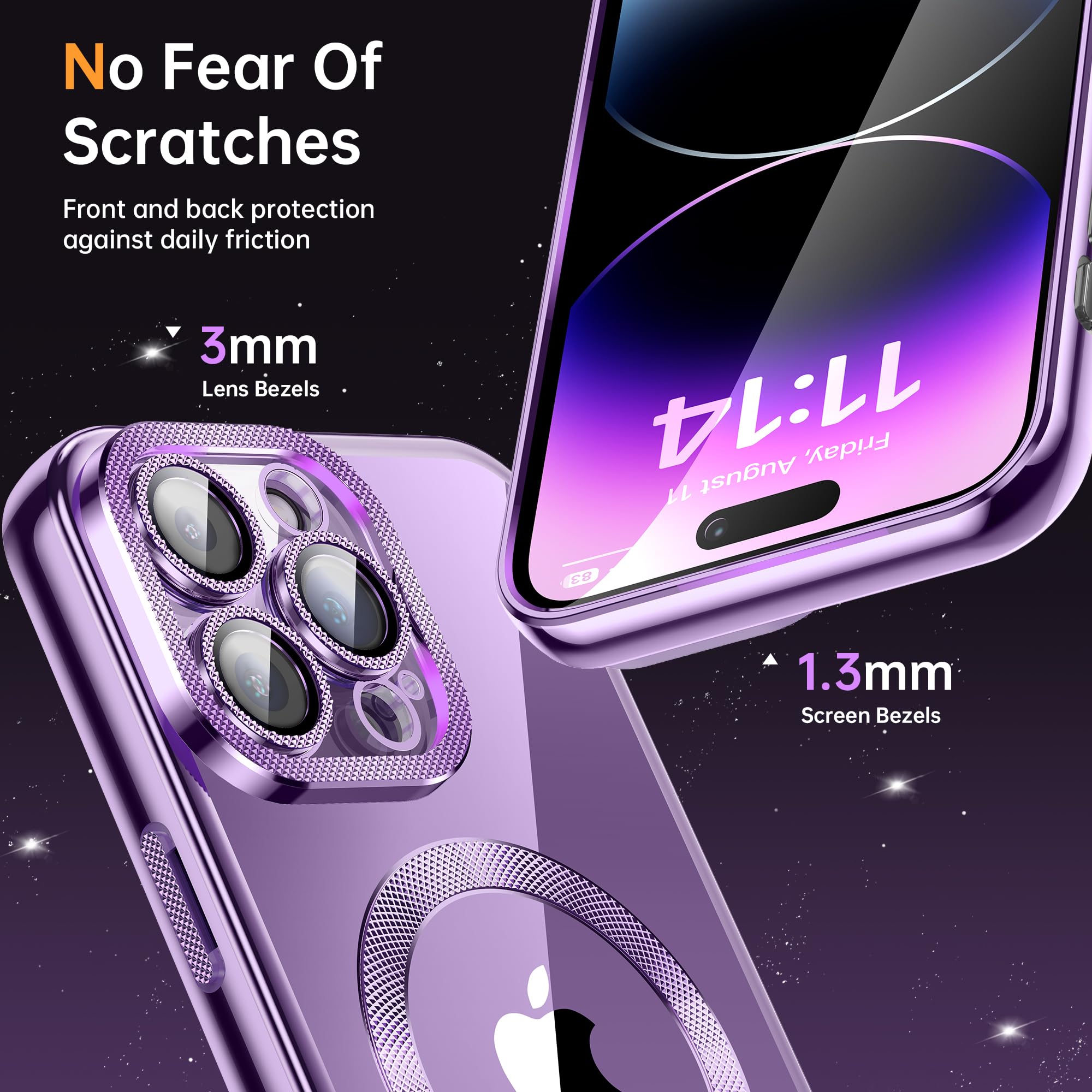 HiDog for iPhone 14 Pro Max Case with Integrated Camera Lens Protector [Unique Diamond Texture Design] [Super Strong Magnetic] Official Color Match Slim Phone Case for Women Girls, Purple Titanium