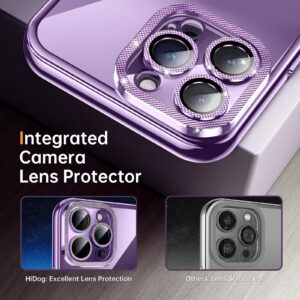 HiDog for iPhone 14 Pro Max Case with Integrated Camera Lens Protector [Unique Diamond Texture Design] [Super Strong Magnetic] Official Color Match Slim Phone Case for Women Girls, Purple Titanium