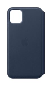 apple iphone 11 pro max leather folio - deep sea blue, slim fit, wireless charging compatible