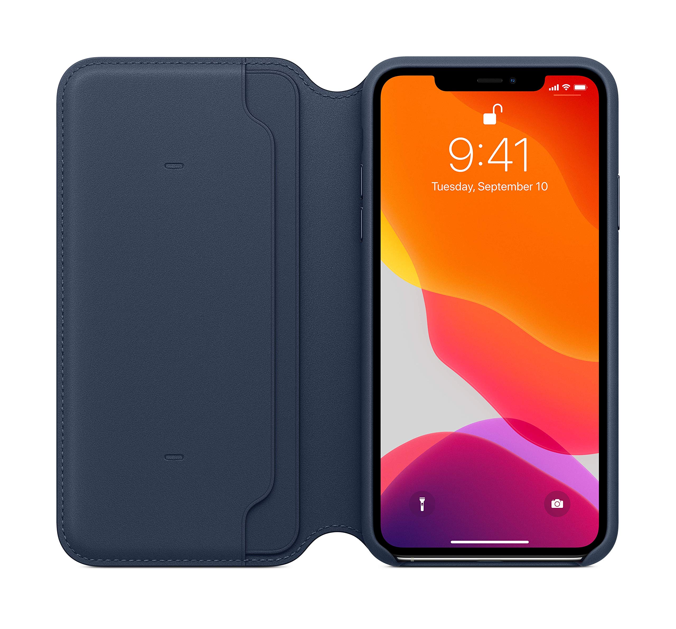 Apple iPhone 11 Pro Max Leather Folio - Deep Sea Blue, Slim Fit, Wireless Charging Compatible