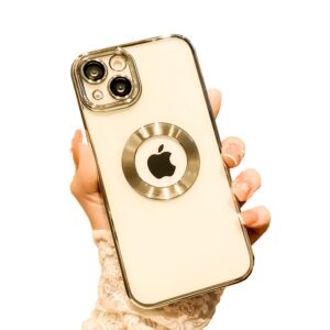 Luxury with Camera Protector Logo Hole Case for iPhone 14 Pro Max Transparent Slim Silicone Shockproof Cover