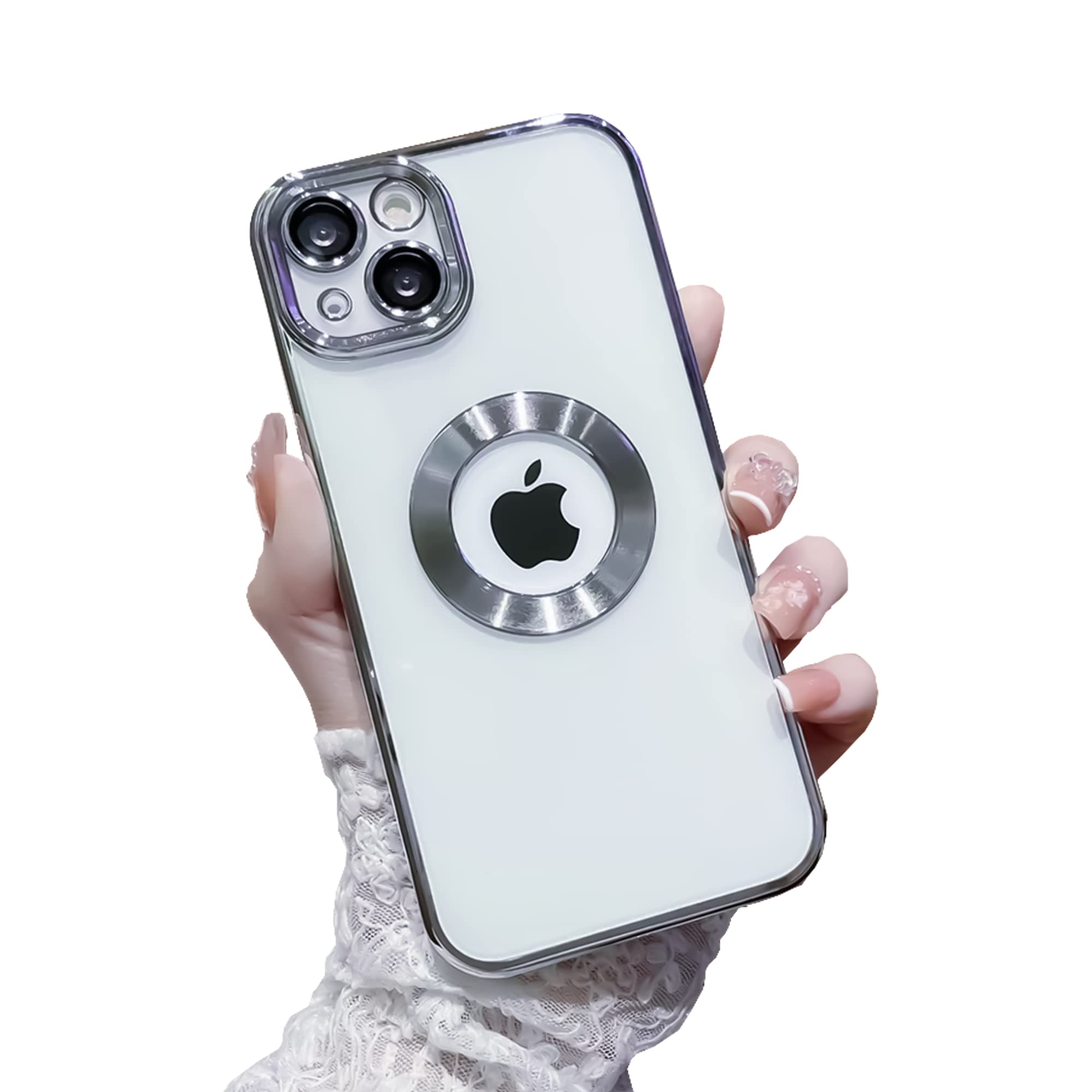 Luxury with Camera Protector Logo Hole Case for iPhone 14 Pro Max Transparent Slim Silicone Shockproof Cover