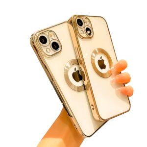 Luxury with Camera Protector Logo Hole Case for iPhone 14 Pro Max Transparent Slim Silicone Shockproof Cover