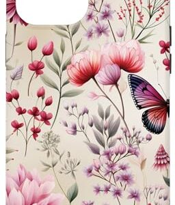 iPhone 14 Pro Max Case Flower Printed Butterfly Cover Protective Cover Phone Case