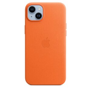 apple iphone 14 plus leather case with magsafe - orange