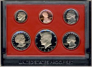 1980 s clad proof 5 coin set in original government packaging proof