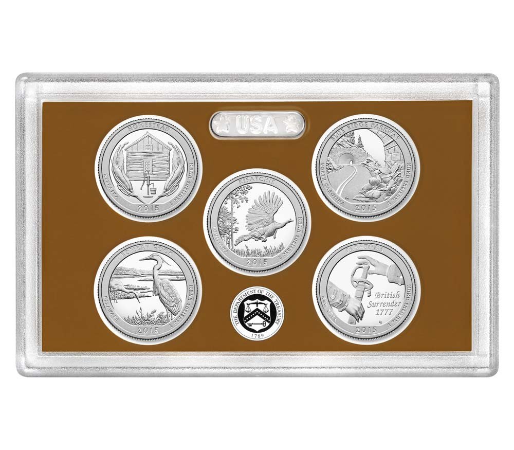 2015 America the Beautiful 2015 ATB Proof Set 5 Coins Deep Cameo Pristine No Box Or COA Very Good