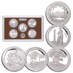 2013 america the beautiful 2013 us mint proof set quarters all 5 in original package no box brilliant uncirculated