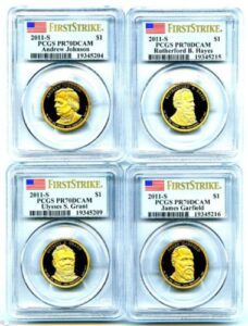 2011 s johnson hayes garfield grant dollar set first strike proof pcgs pr-70