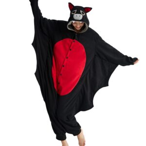 Kgromfy Black Bat Onesie Adult Halloween Animal Cosplay Outfits One Piece Costumes Party Jumpsuit Homewear M