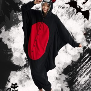 Kgromfy Black Bat Onesie Adult Halloween Animal Cosplay Outfits One Piece Costumes Party Jumpsuit Homewear M